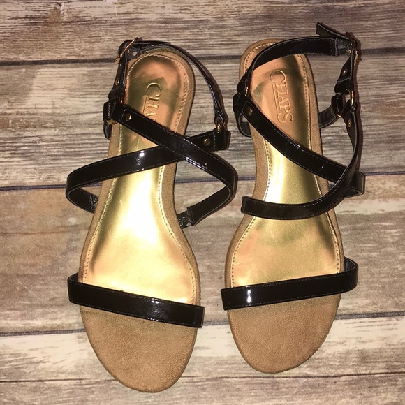 Chaps | Shoes | Chapsfaux Patent Leather Wedge Sandals65 | Poshmark